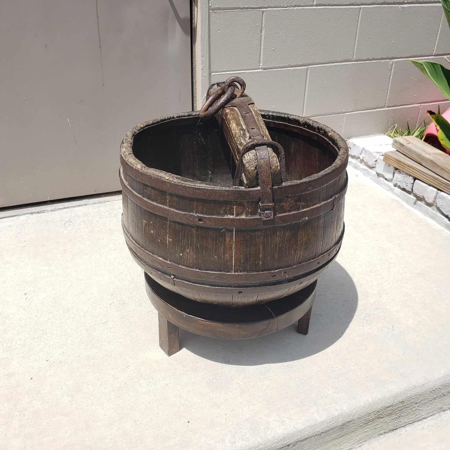 Antique 19th Century Primitive Chinese Rice Bucket With Handle and ...