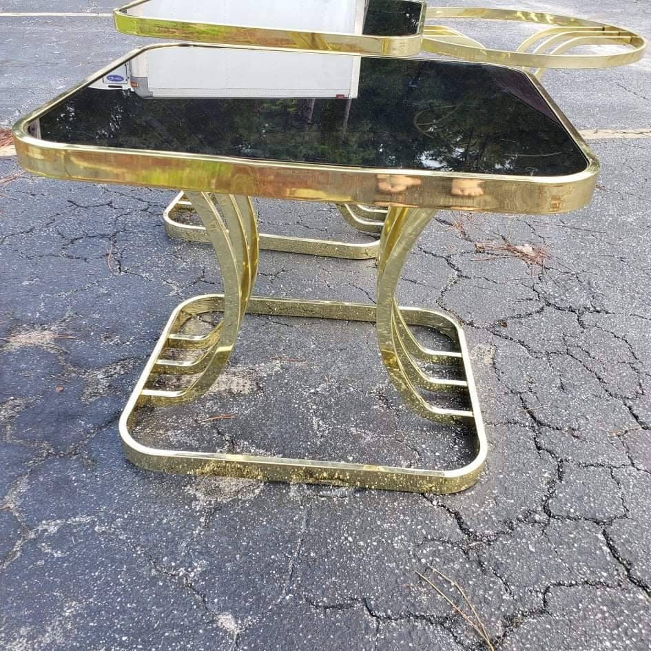 Milo Baughman End Tables/pair of Brass Tables/regency Style Tables/mid ...