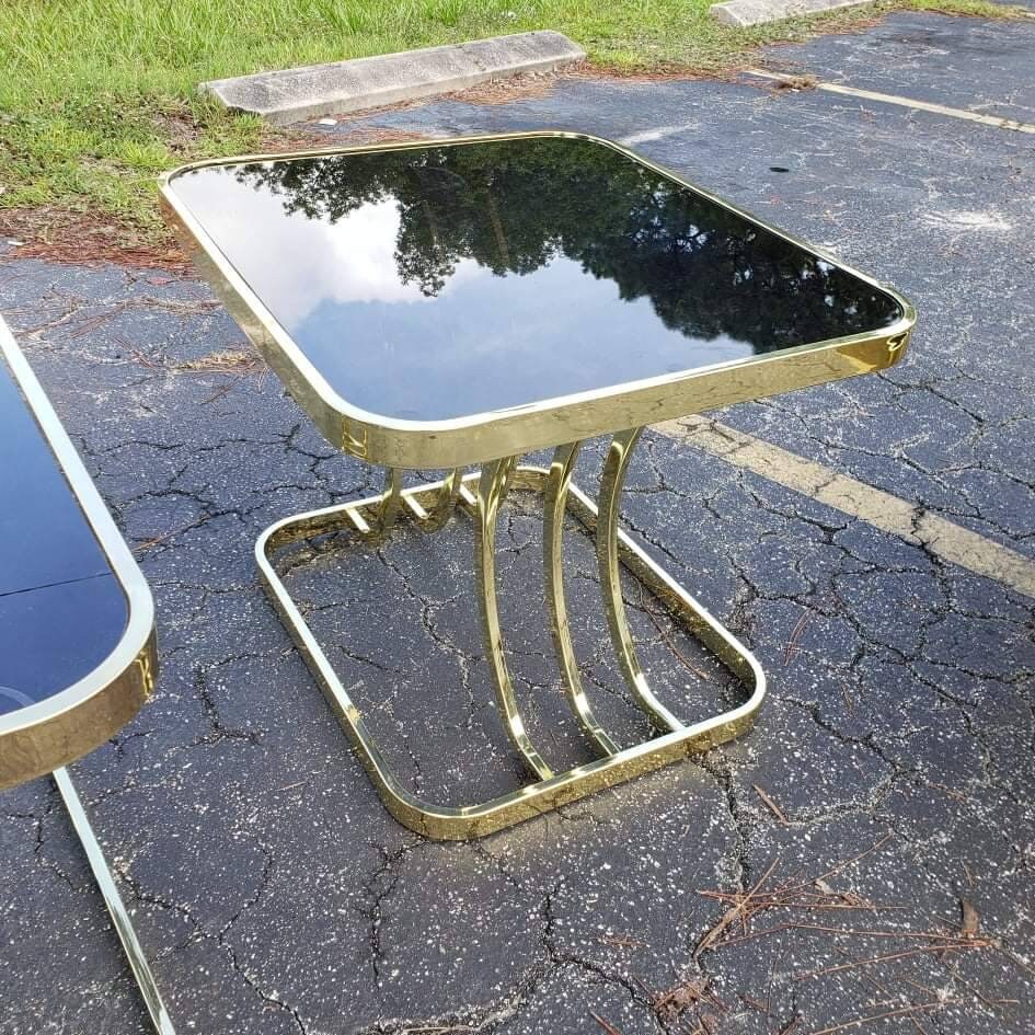 Milo Baughman End Tables/pair of Brass Tables/regency Style Tables/mid ...