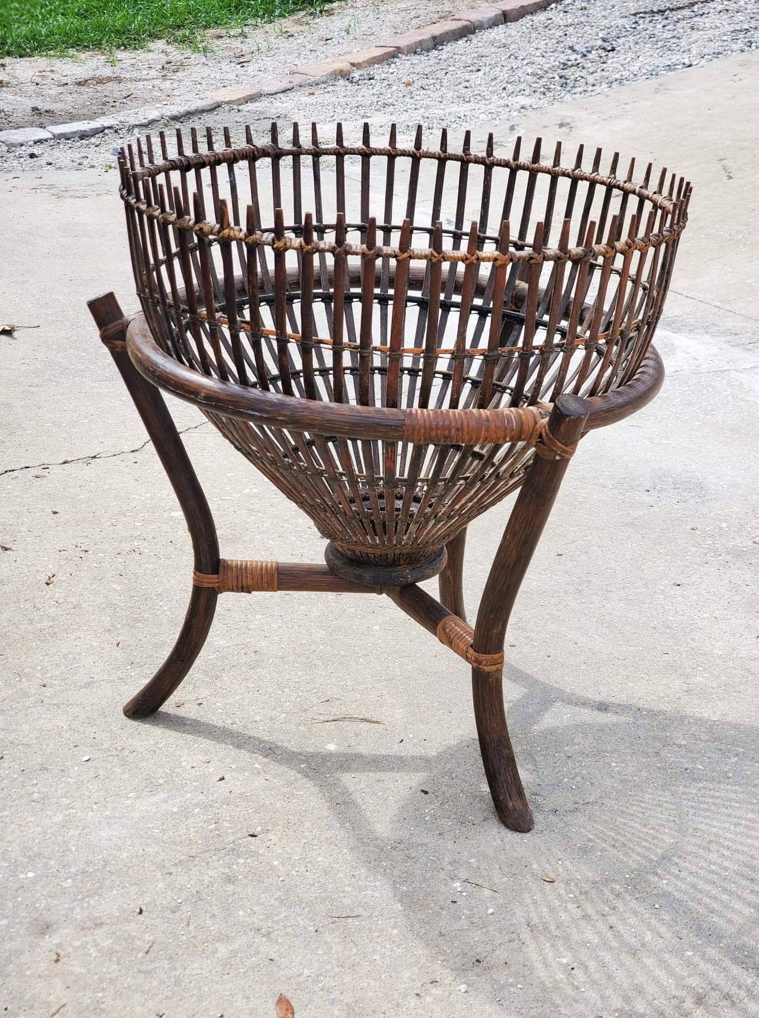 Pair Franco Albini MCM Rattan Fish Trap Tables With Glass Tops - Etsy