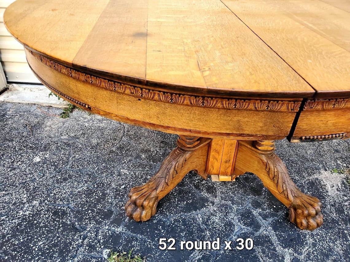 Antique Claw Foot Oak Table/ Antique Dining Table/19th Century Quarterd ...