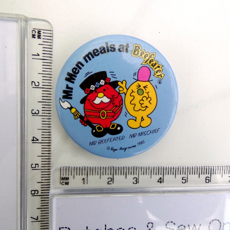Vintage Mr Men Mr Mischief Mr Beefeater Button Pin Badge 1985 - Etsy