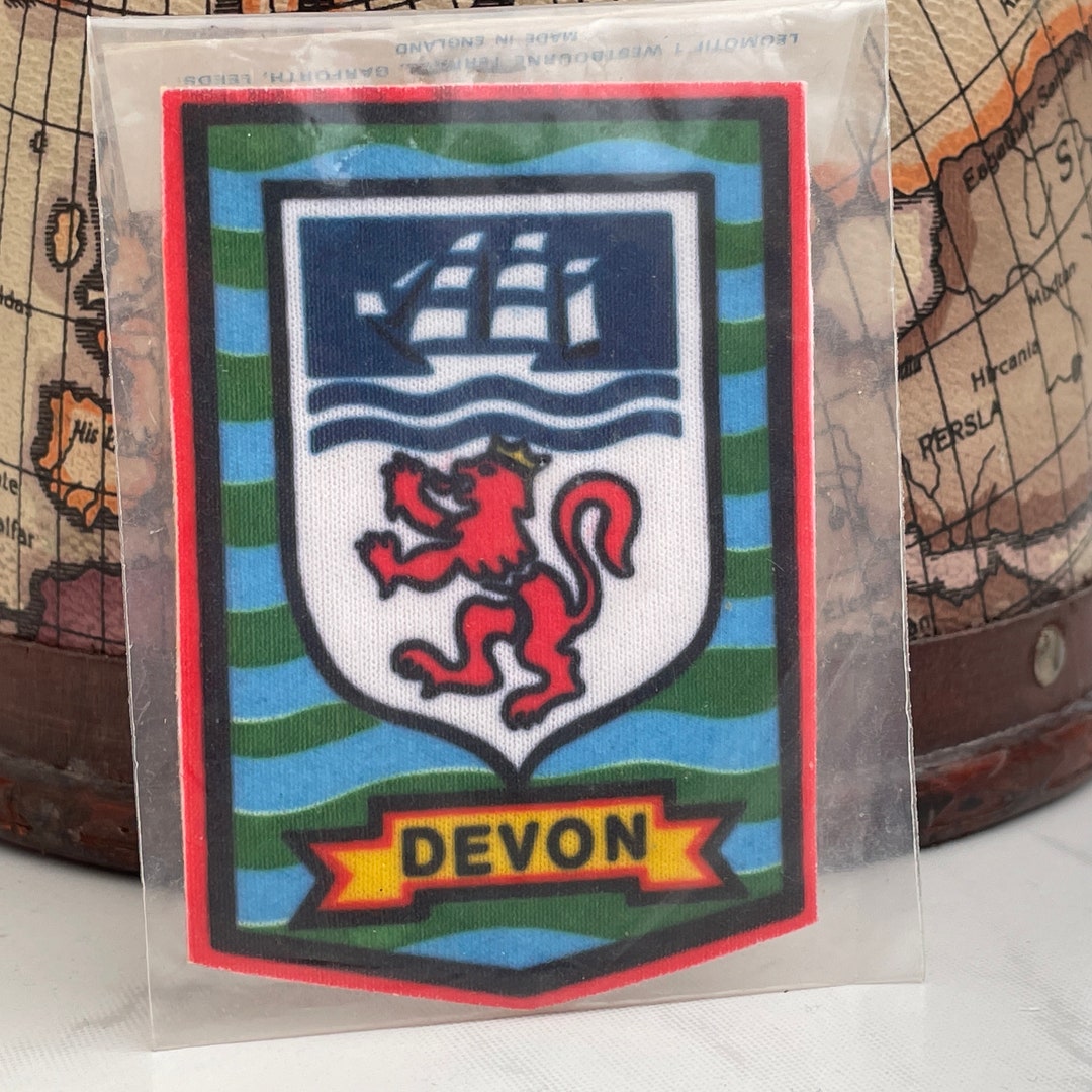 Vintage Patch DEVON Coat of Arms England Souvenir Woven Sew on Cloth ...