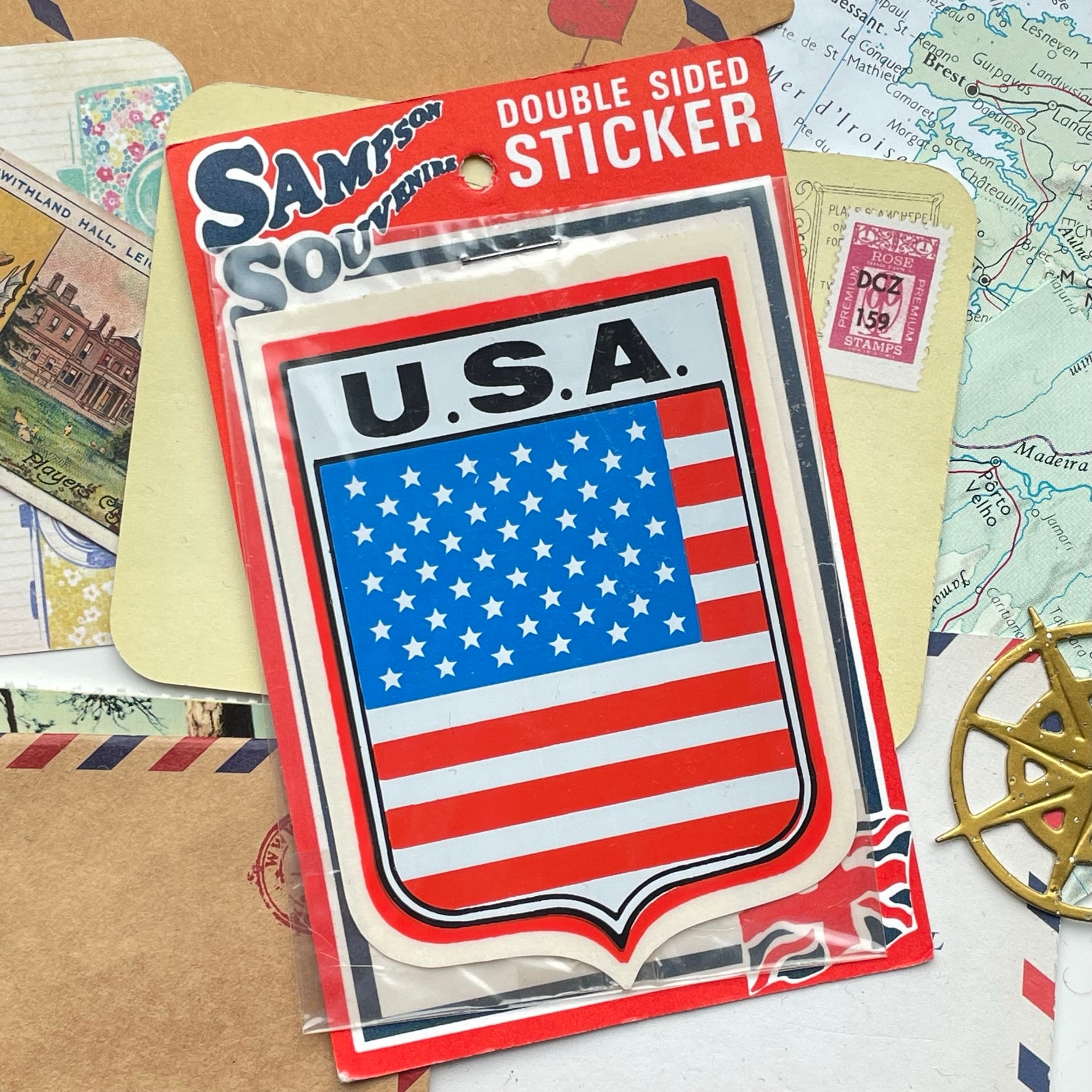 Vintage Window Sticker America USA Flag Decal Double Sided Stick on ...