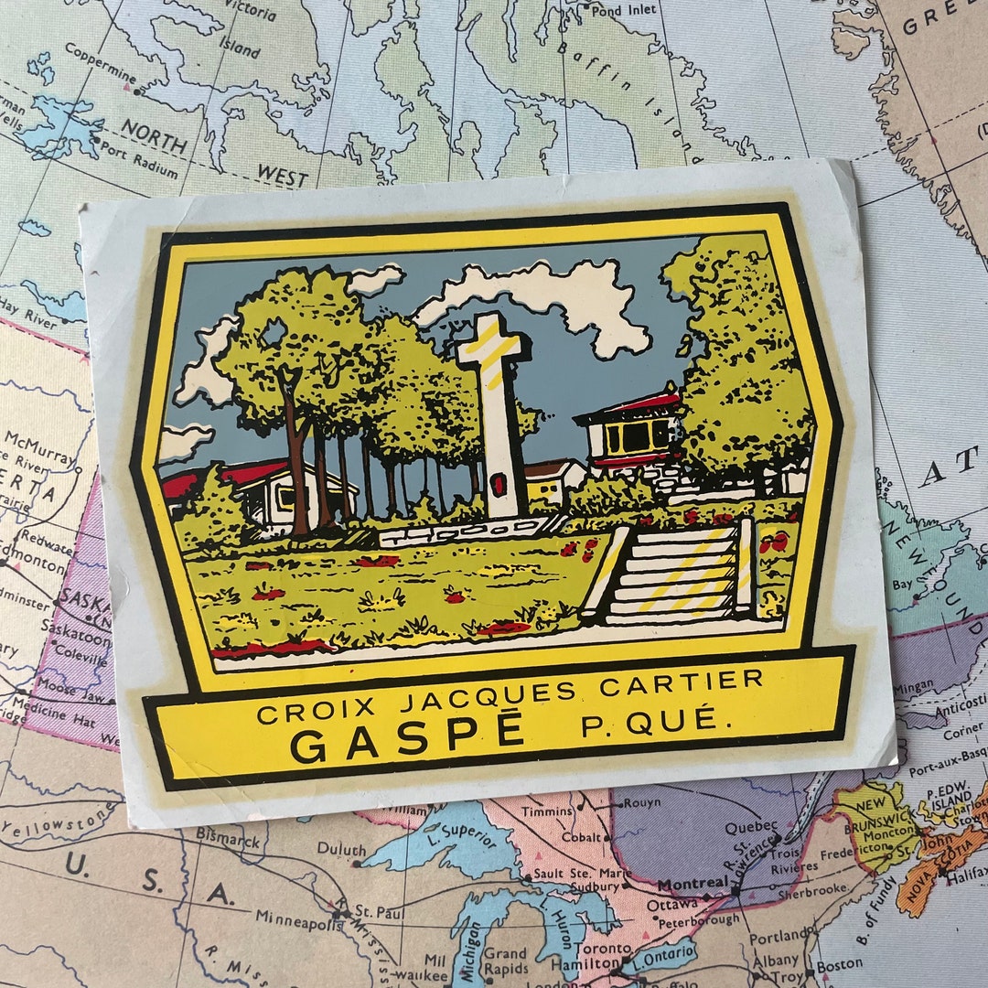 Vintage Decal Gaspé Jacques Cartier Cross Quebec Canada Souvenir ...