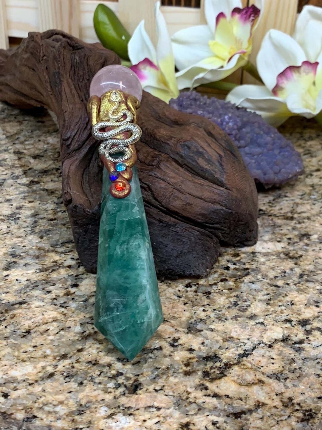 Magic Crystal Wand Rose Quartz Crystal W/snake Perfect Witchy Wiccan ...