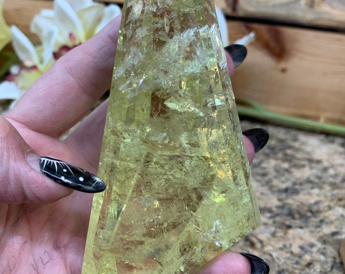 Optical Freeform Natural Golden Citrine Crystal Rainbows Inclusions to ...