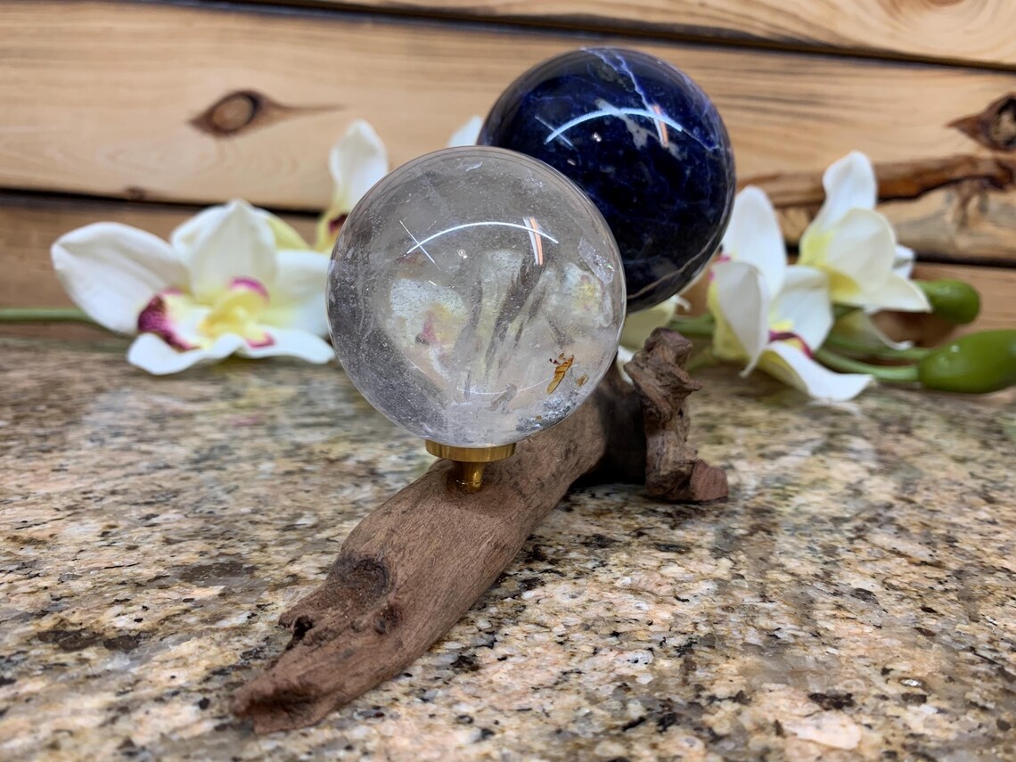 Driftwood Wood Crystal 2 Sphere Holder Only NO Spheres Perfect Home ...