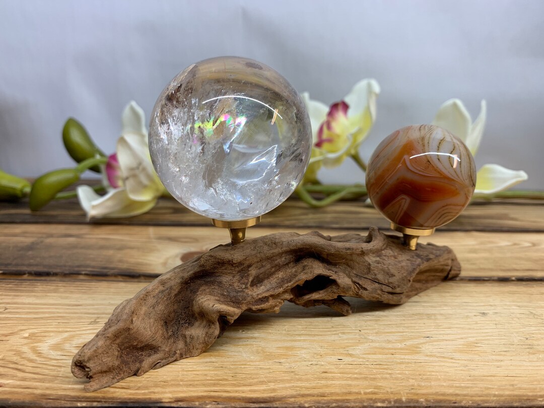 Driftwood Wood Crystal 2 Sphere Holder Only NO Spheres Perfect Home ...