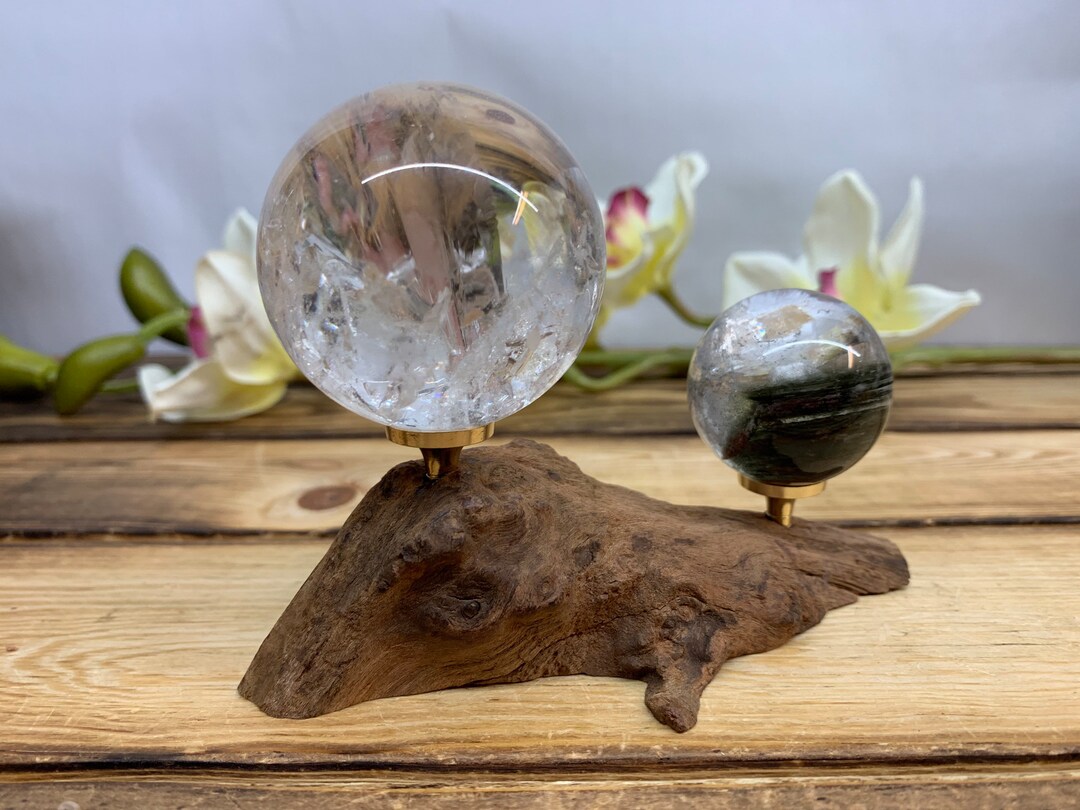 Driftwood Wood Crystal 2 Sphere Holder Only NO Spheres Perfect Home ...