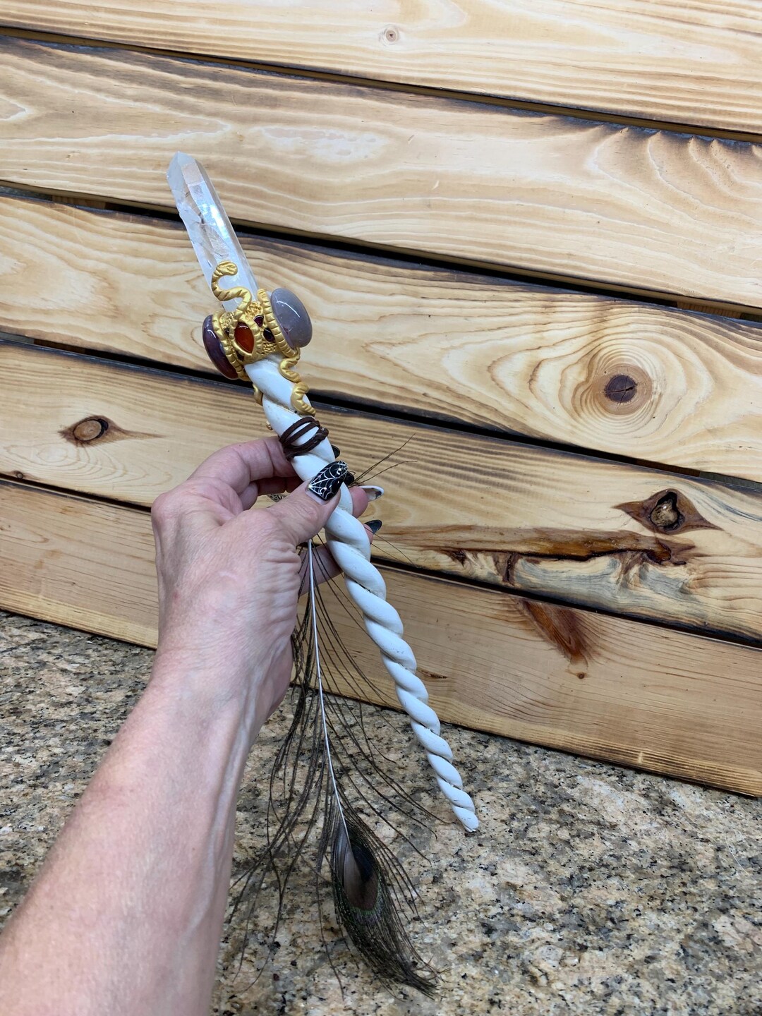 Magic Wand Clear Quartz Crystal With Agate Wand Perfect Witchy Wiccan ...