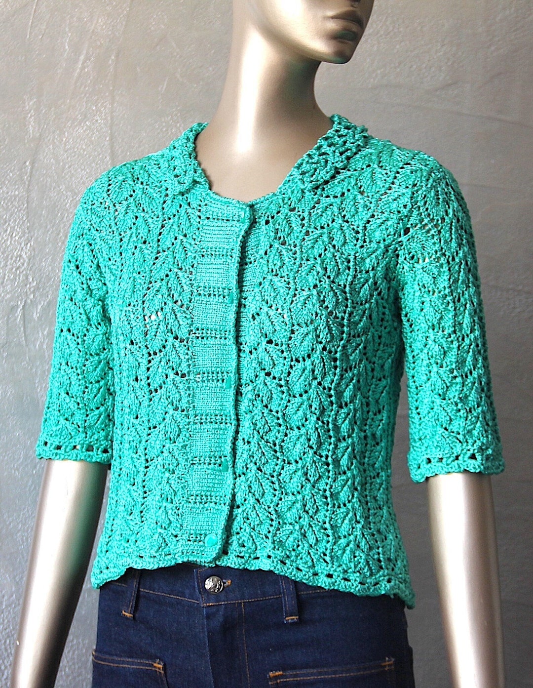 60's Fancy Knit Cardigan - Etsy