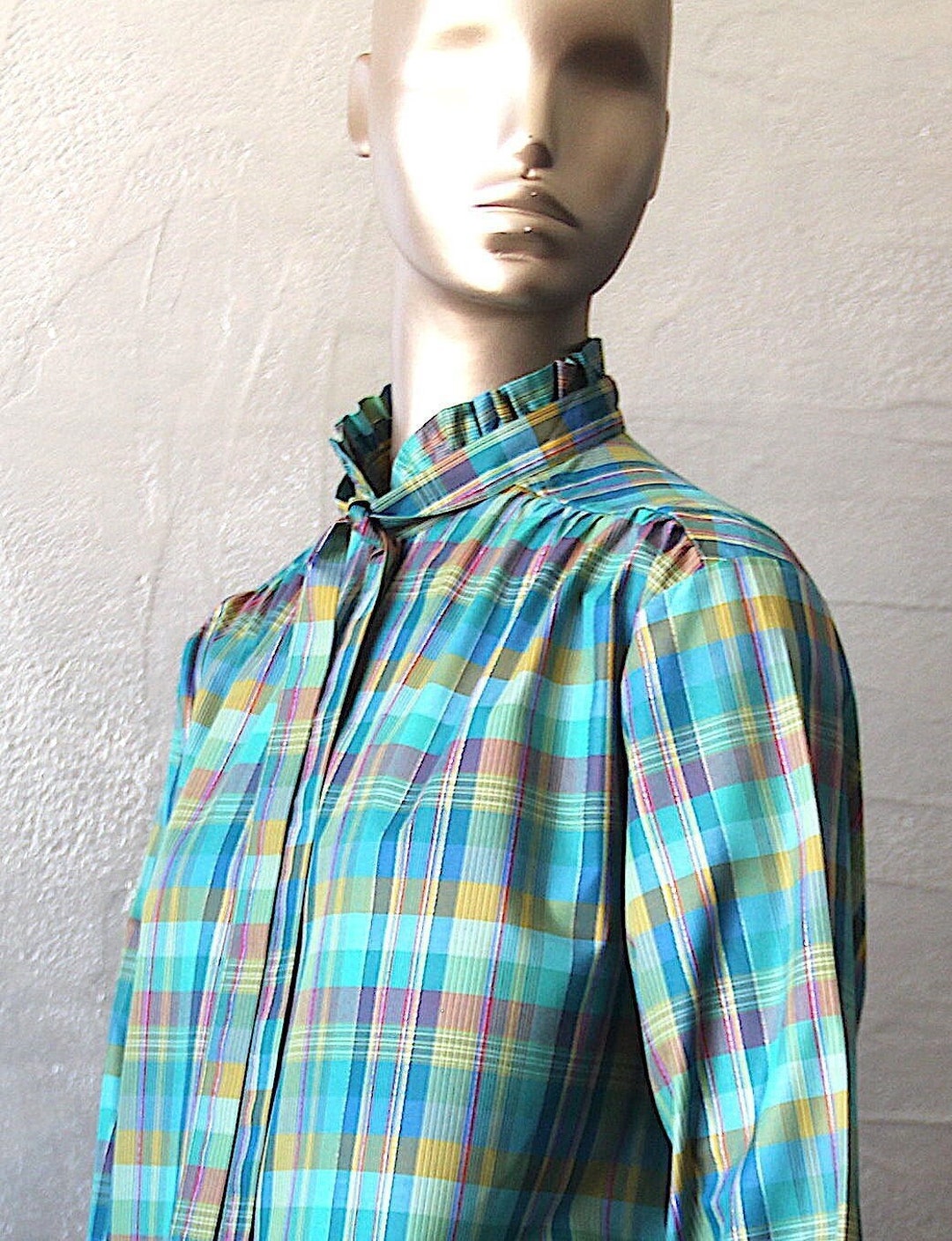 80's Blouse With Pleated Ruffle Collar - Etsy