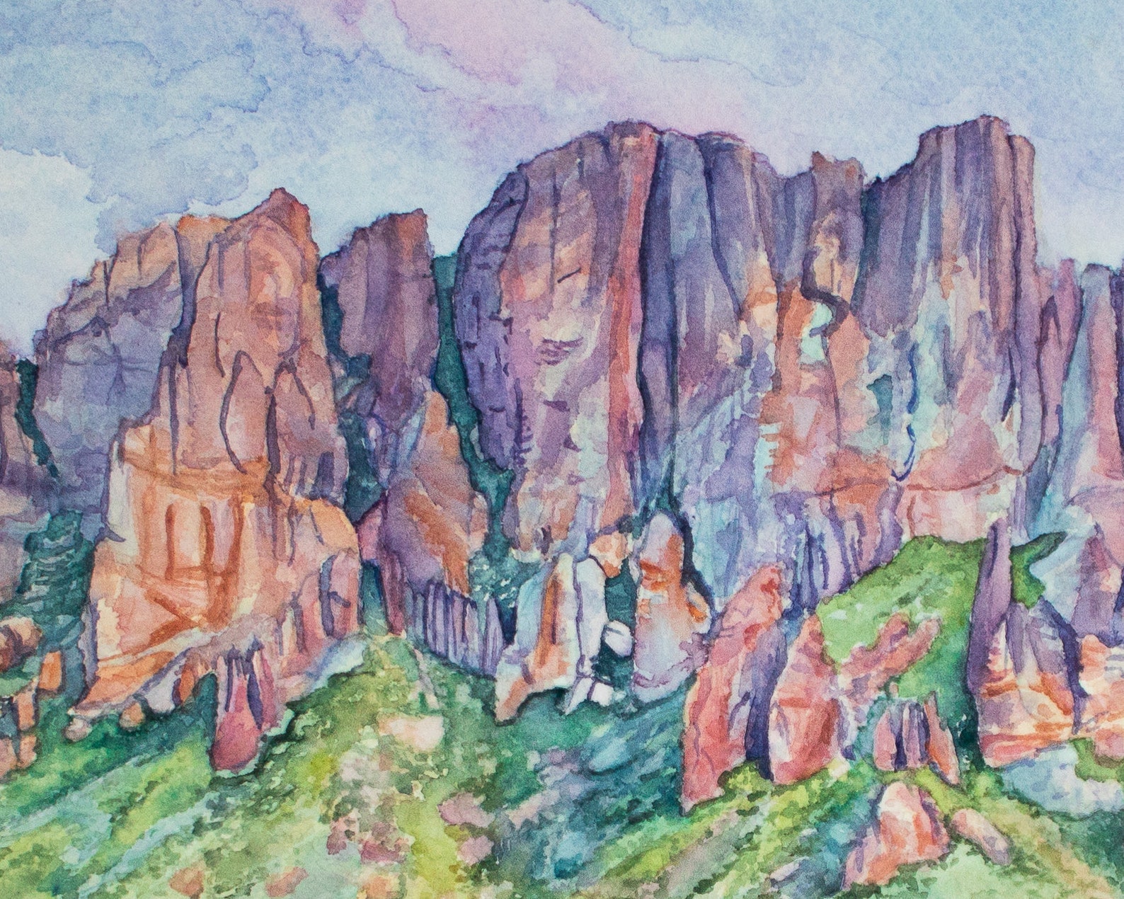 Superstition Mountains Watercolor, Arizona Landscape, Southwest Art ...