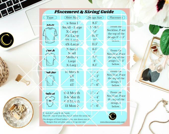 Printable HTV Placement and Sizing Guide | Cricut Decal Size Guide ...