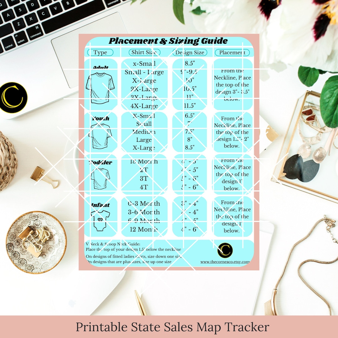 Printable HTV Placement and Sizing Guide | Cricut Decal Size Guide ...