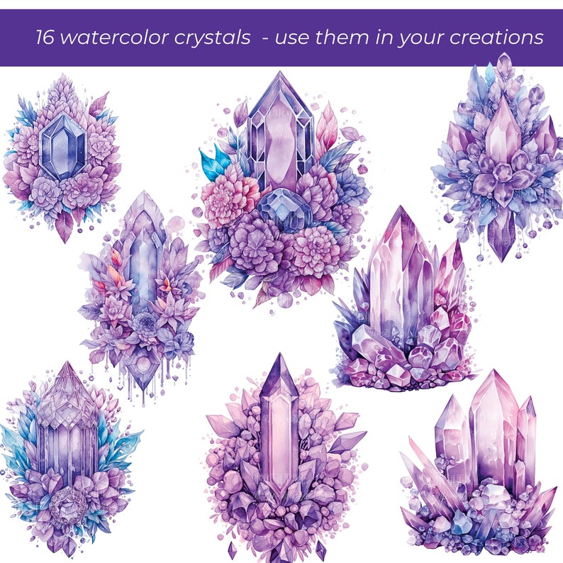 Purple Crystals Clipart, Purple Crystal Png, Aqua Crystals, Purple and ...
