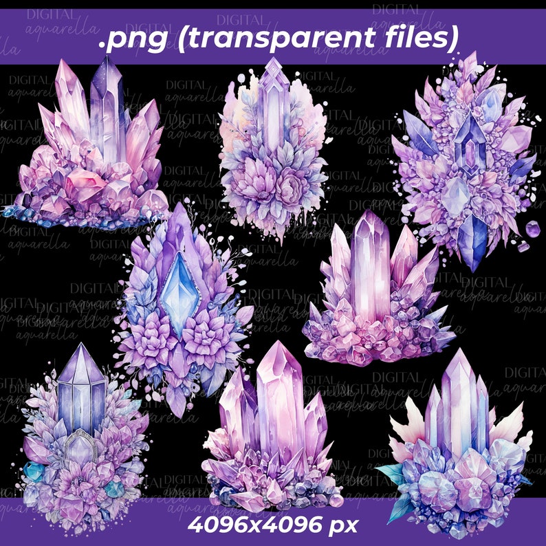 Purple Crystals Clipart, Purple Crystal Png, Aqua Crystals, Purple and ...
