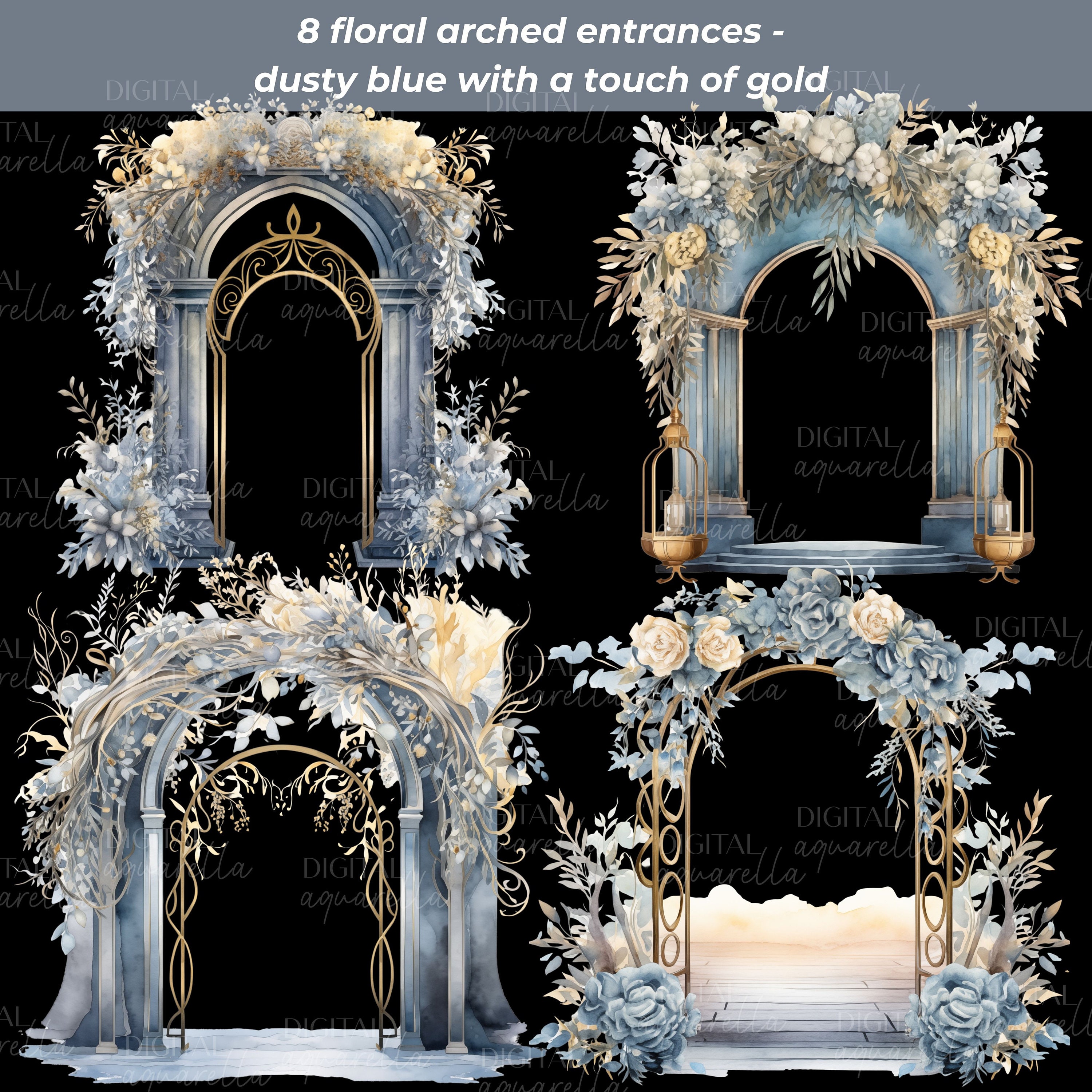 Floral Arch Entrances, Watercolor Floral Arch, Wedding Floral Arch, 8 ...