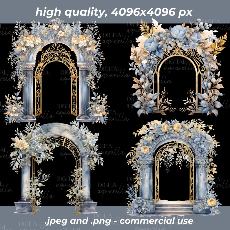 Floral Arch Entrances, Watercolor Floral Arch, Wedding Floral Arch, 8 ...