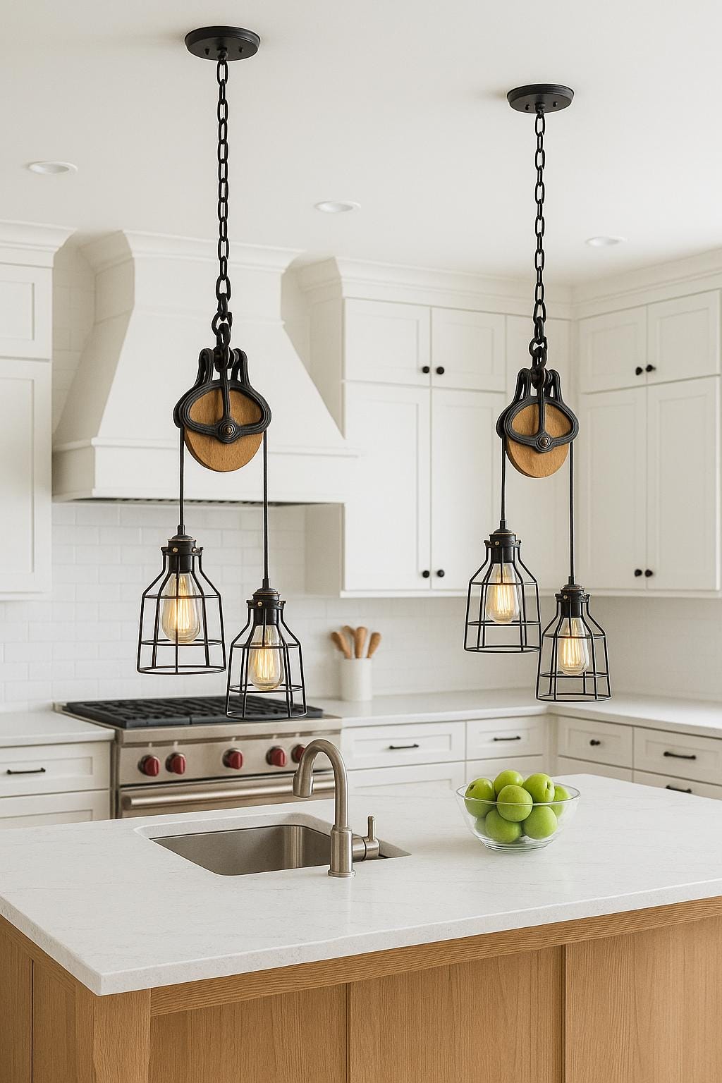 UL LISTED Farmhouse Pulley Light Fixture for Kitchen | Industrial ...