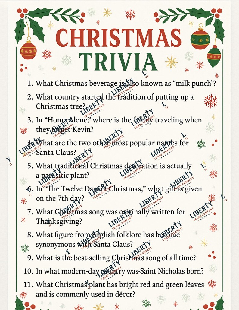 Christmas Trivia Party Game | Printable Kids & Family Xmas Party Fun ...