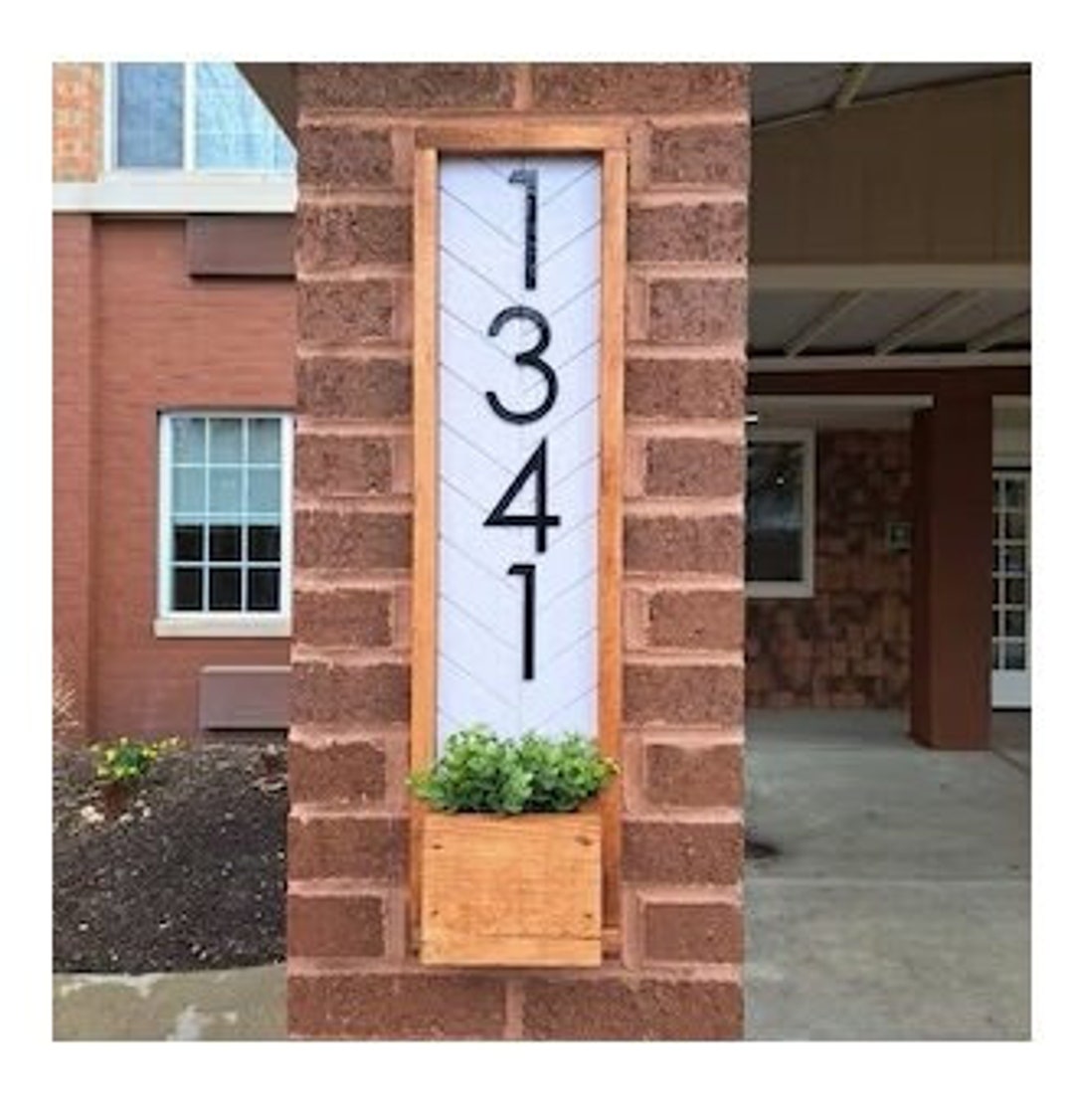 Fairview Modern Vertical Address Sign With Planter Personalized House ...