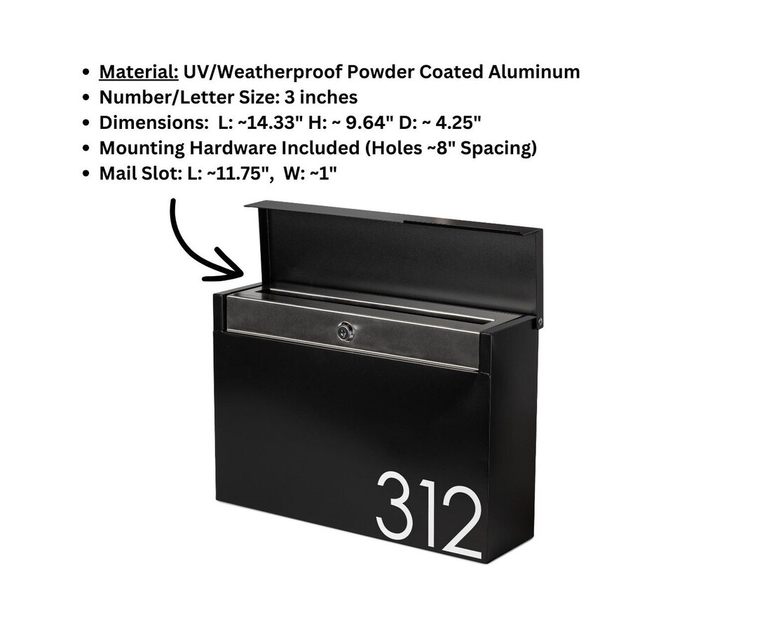 Custom Black Steel Mailbox With Locking Feature | Modern Wall Mount ...