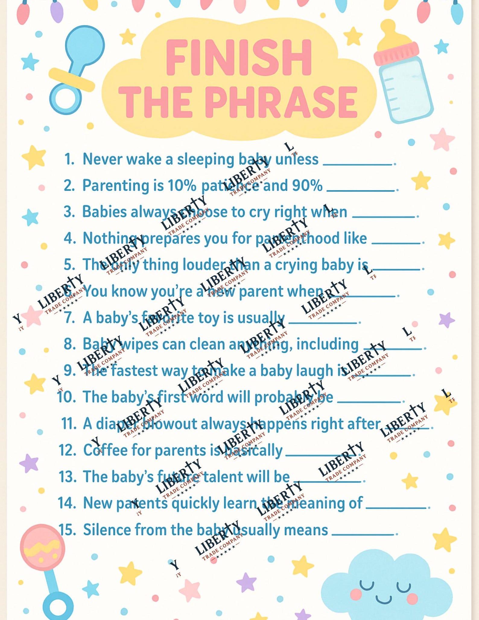 Baby Shower Game | 'finish the Phrase' Printable (digital Download) - Etsy