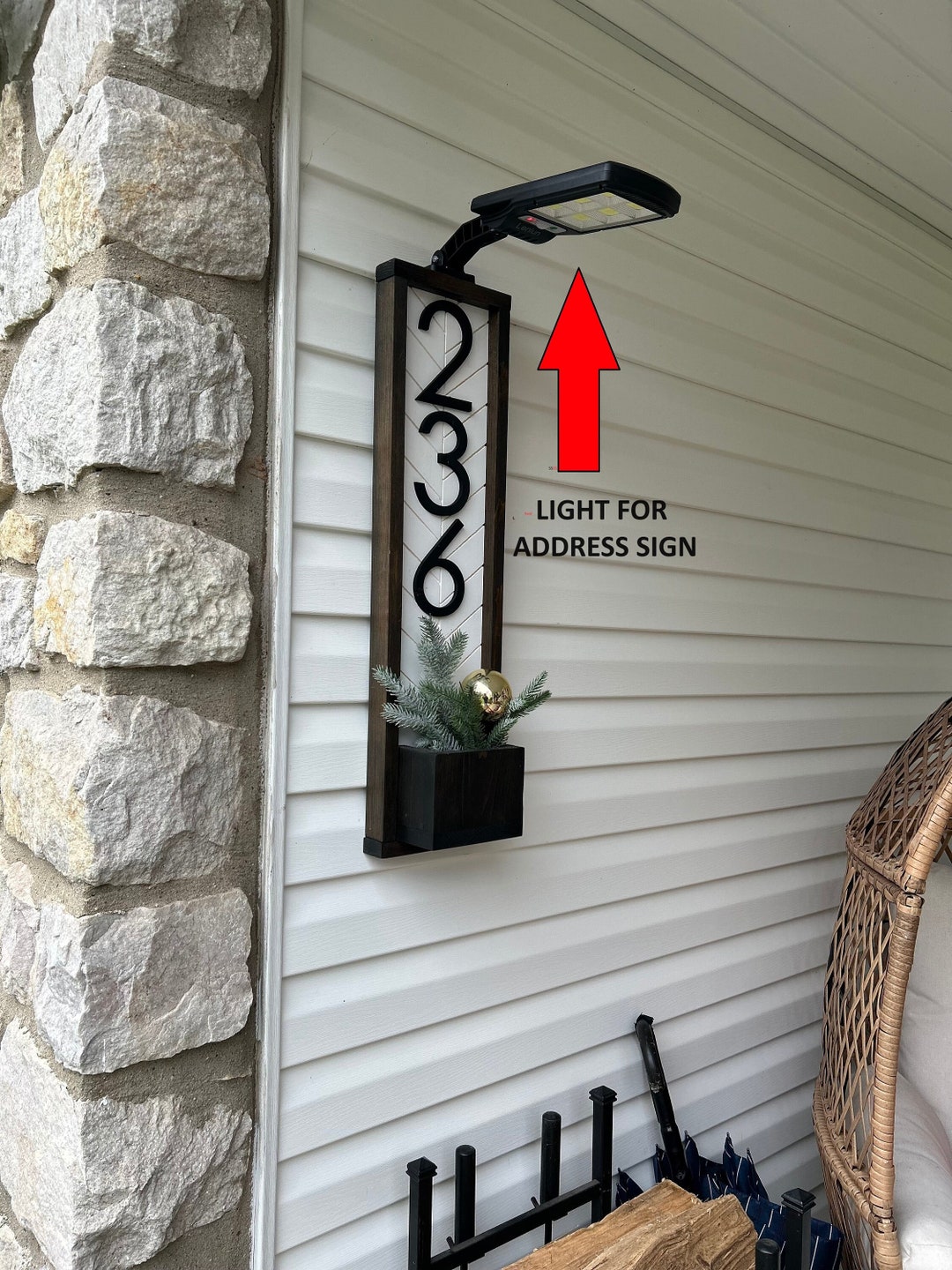 Vertical Address Sign Planter: Solar LED Lighted House Number Plaque - Etsy