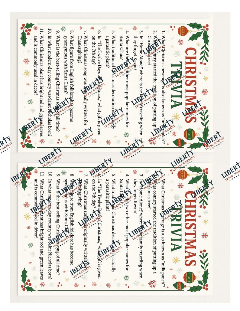 Christmas Trivia Party Game | Printable Kids & Family Xmas Party Fun ...