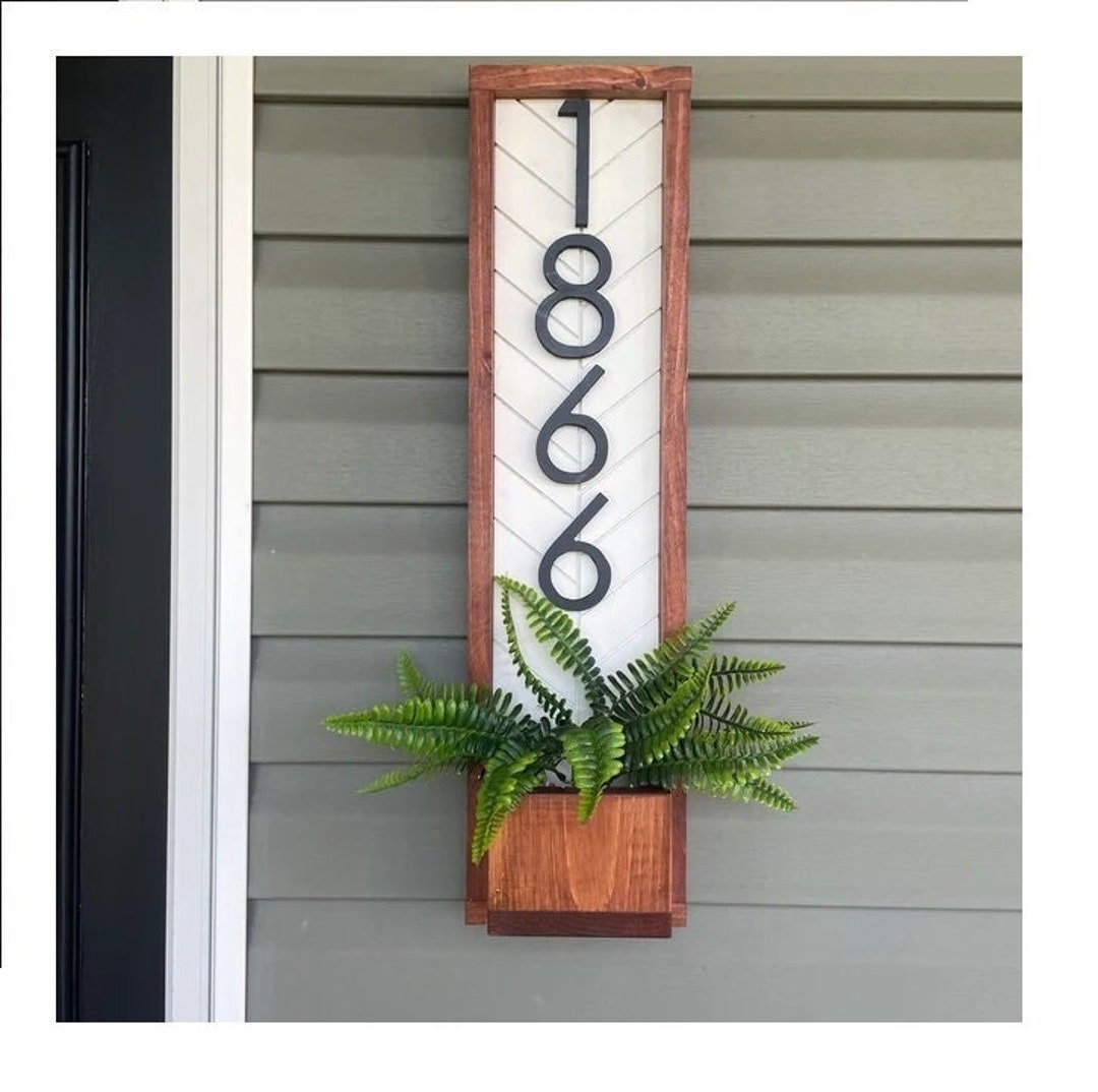 Fairview Modern Address Sign With Wall Mounted Planter - Outdoor Home ...
