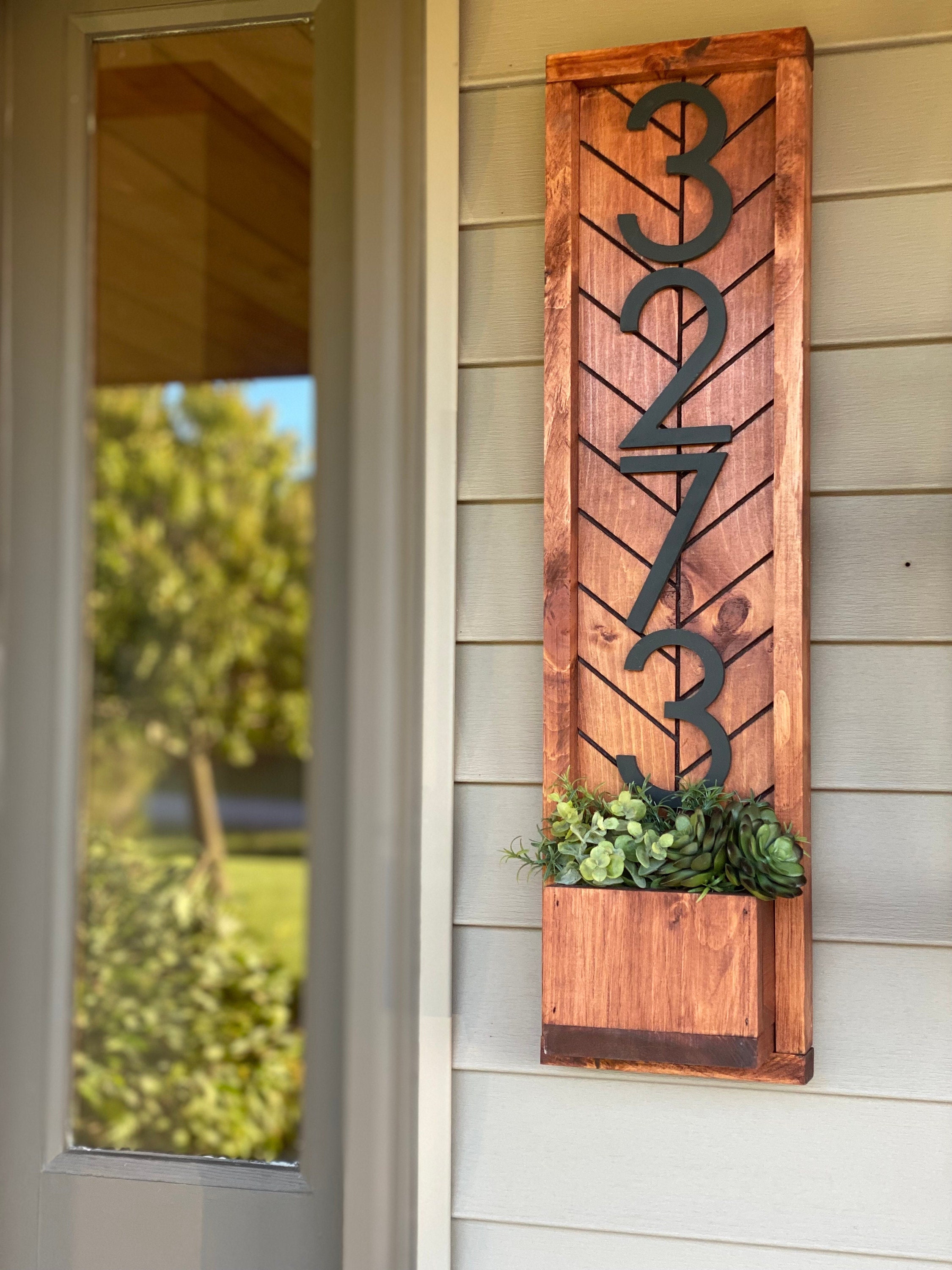 Fairview Vertical Address Sign Planter- Reflective Address Plaque With ...