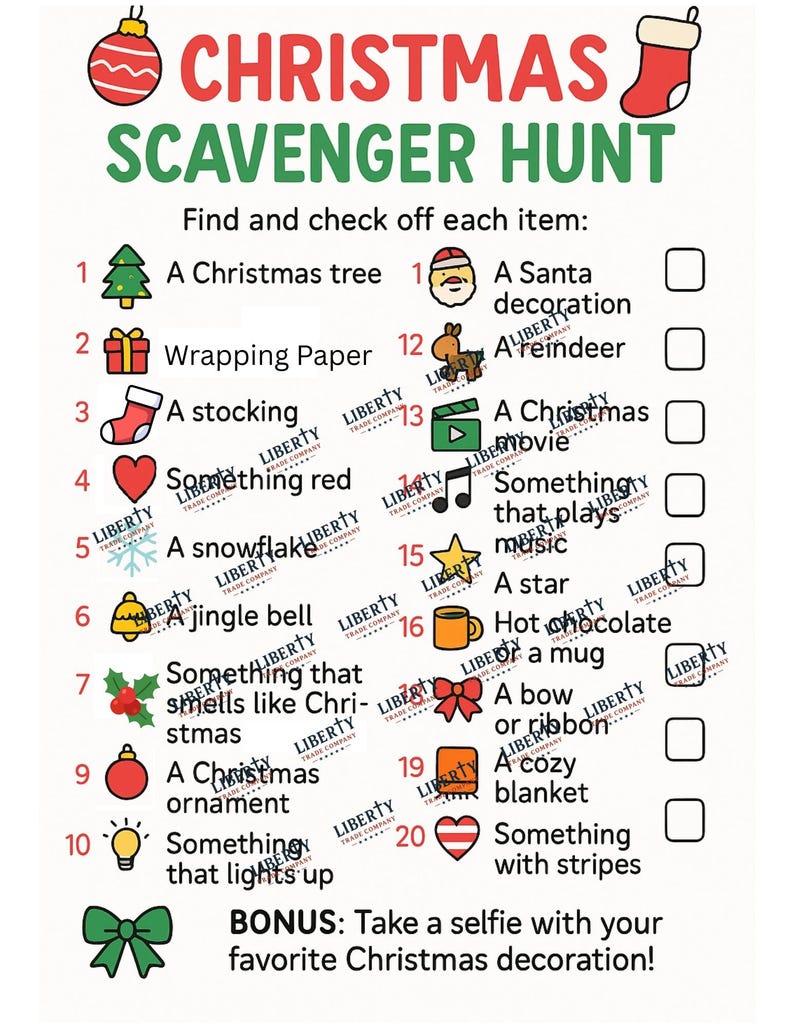 Christmas Scavenger Hunt Game | Printable Kids & Family Xmas Party Fun ...