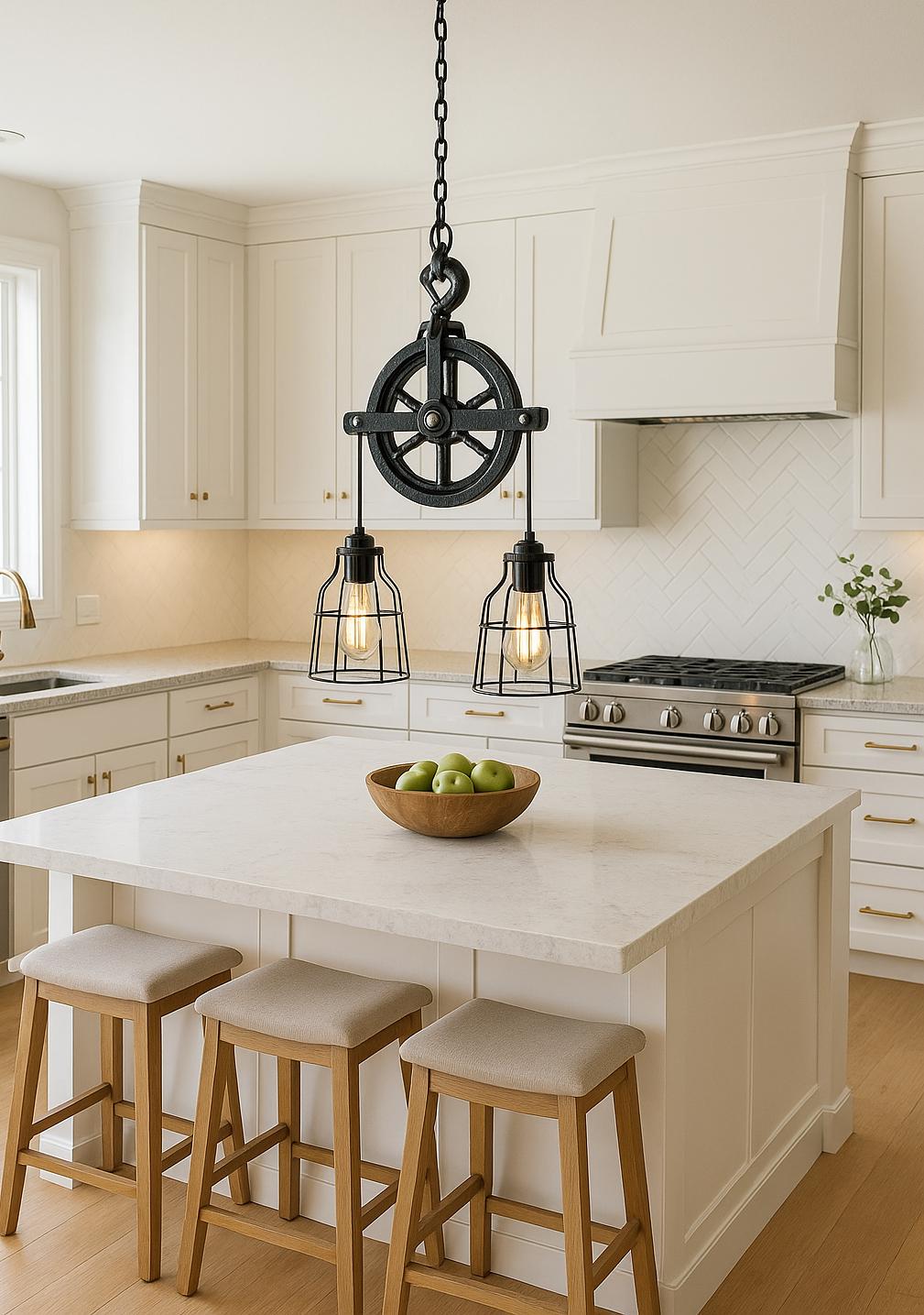 Ul Listed Farmhouse Pulley Light Fixture for Kitchen | Industrial ...