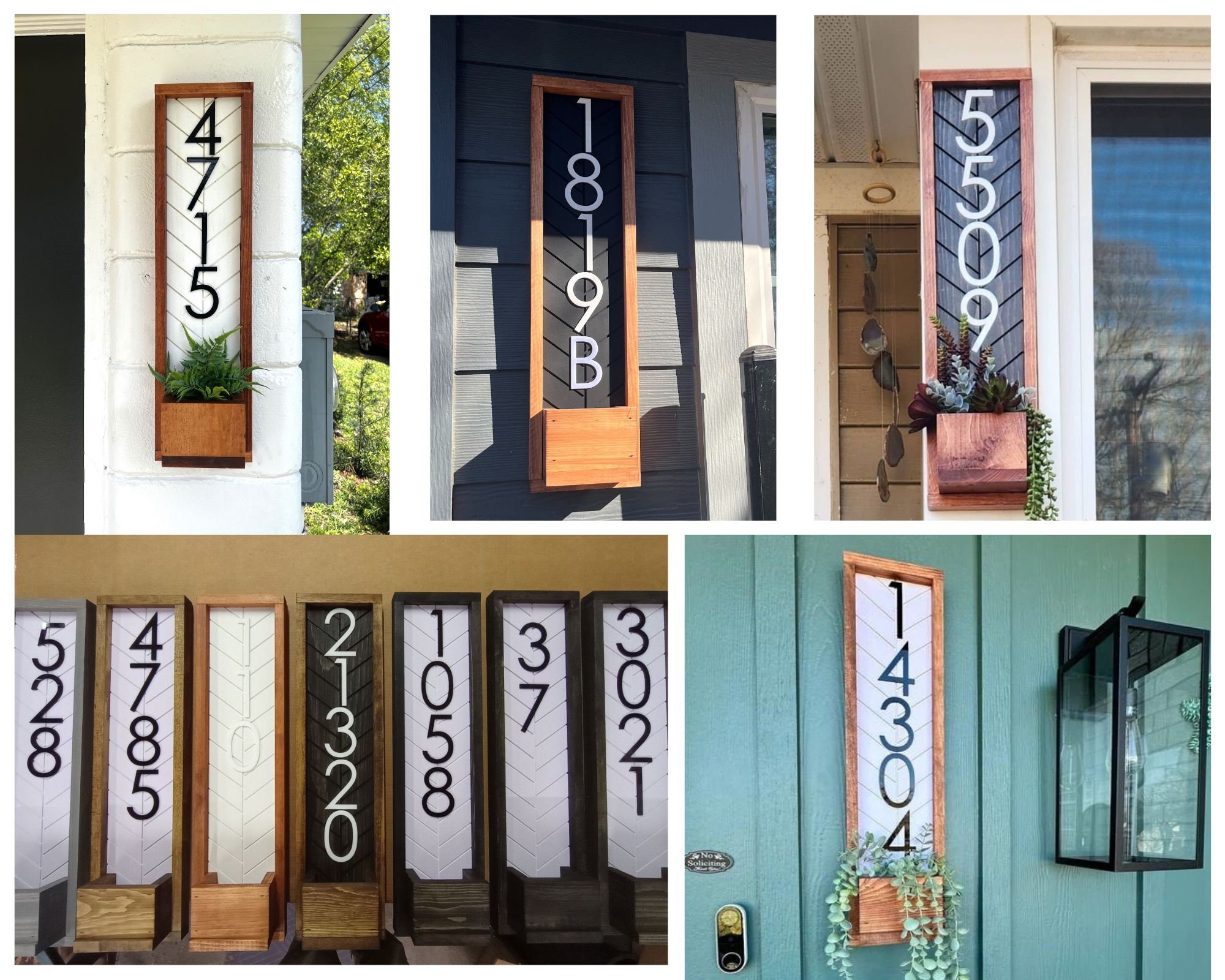 Fairview Modern Vertical Address Sign With Planter | Personalized House ...