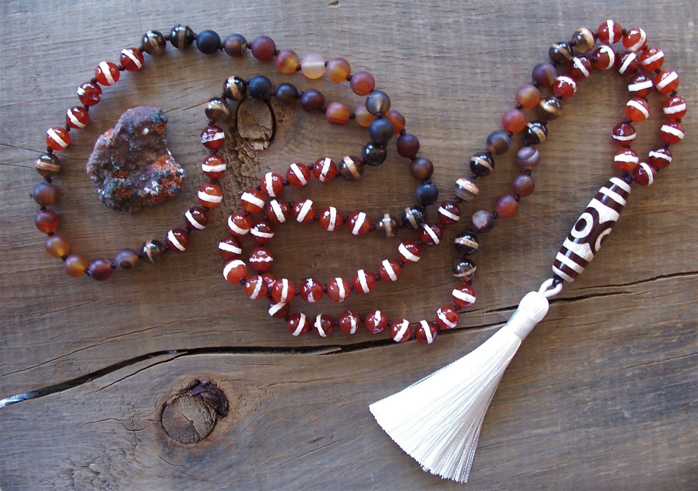 108 Bead Traditional Style Mala Orange Tibetan Style Agate | Etsy