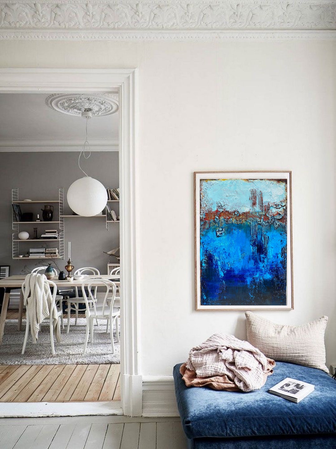 Blue Abstract Acrylic Painting, Textured Modern Wall Art - Etsy