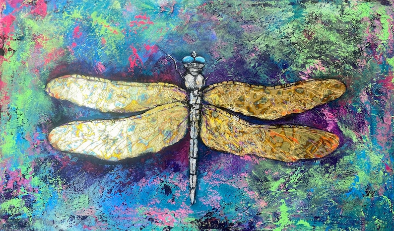 Handmade Acrylic Painting With Dragonfly Beautiful Dragonfly - Etsy