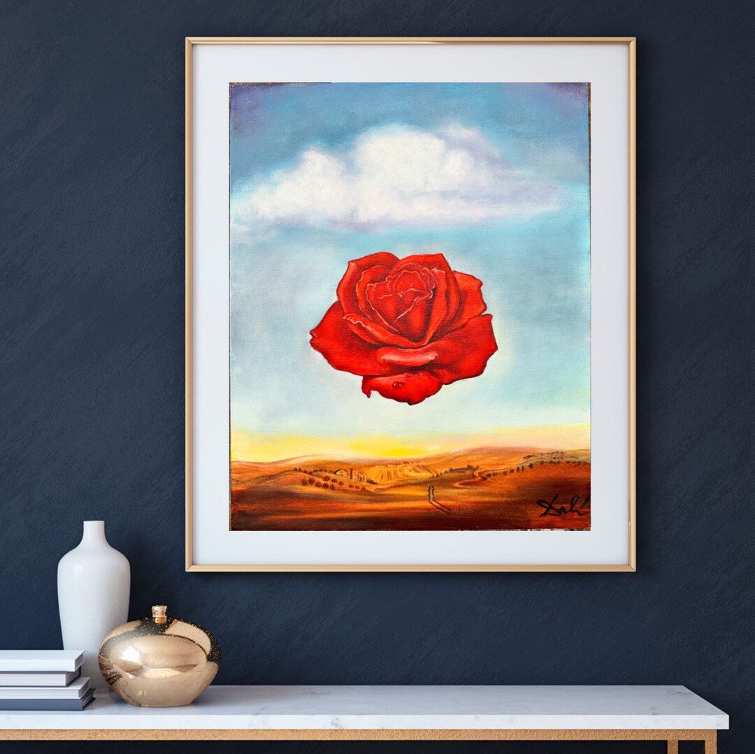 Salvador Dalí Meditative Rose Painting, Handmade Acrylic Surrealism Art ...