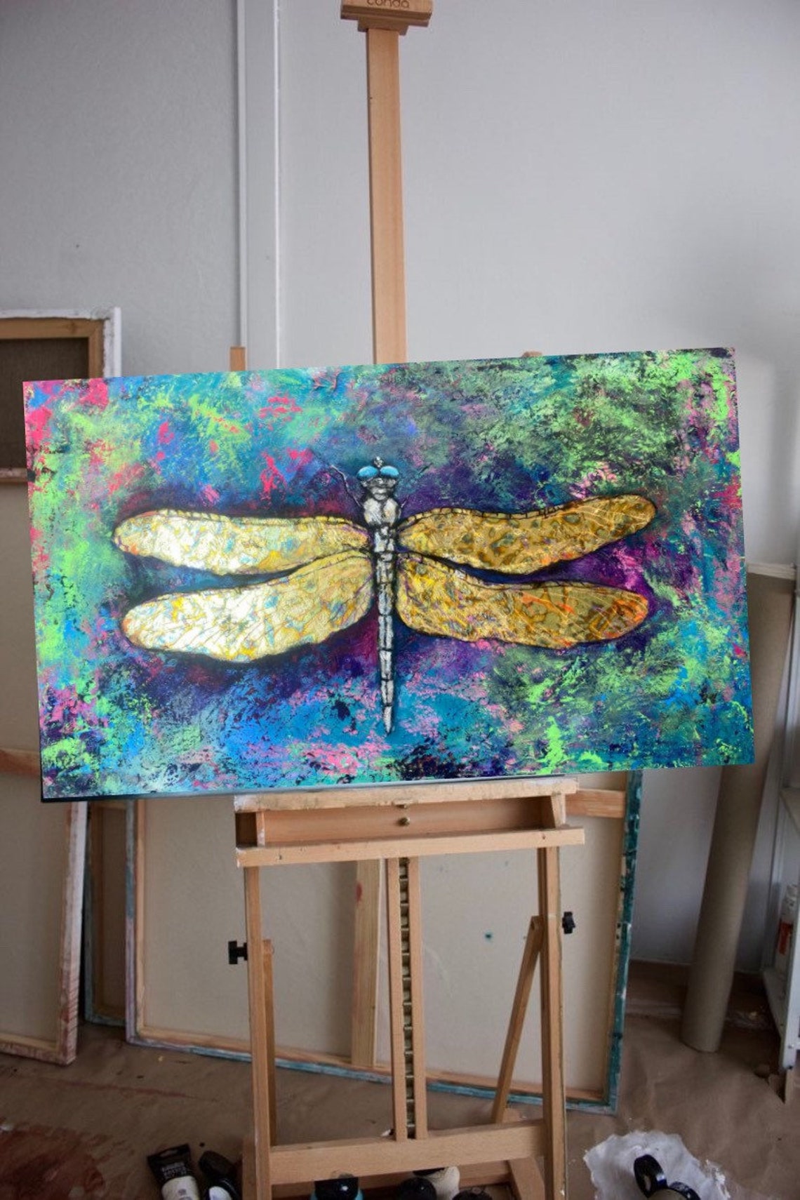 Handmade Acrylic Painting With Dragonfly Beautiful Dragonfly - Etsy