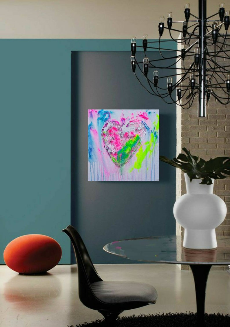 Abstract Heart Acrylic Painting Heart Acrylic Art Bright | Etsy