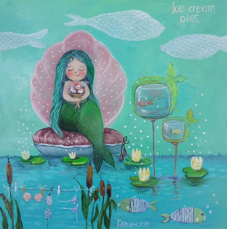 Mermaid Art Mermaid Oil Painting Mermaid Wall Decor Mermaid - Etsy