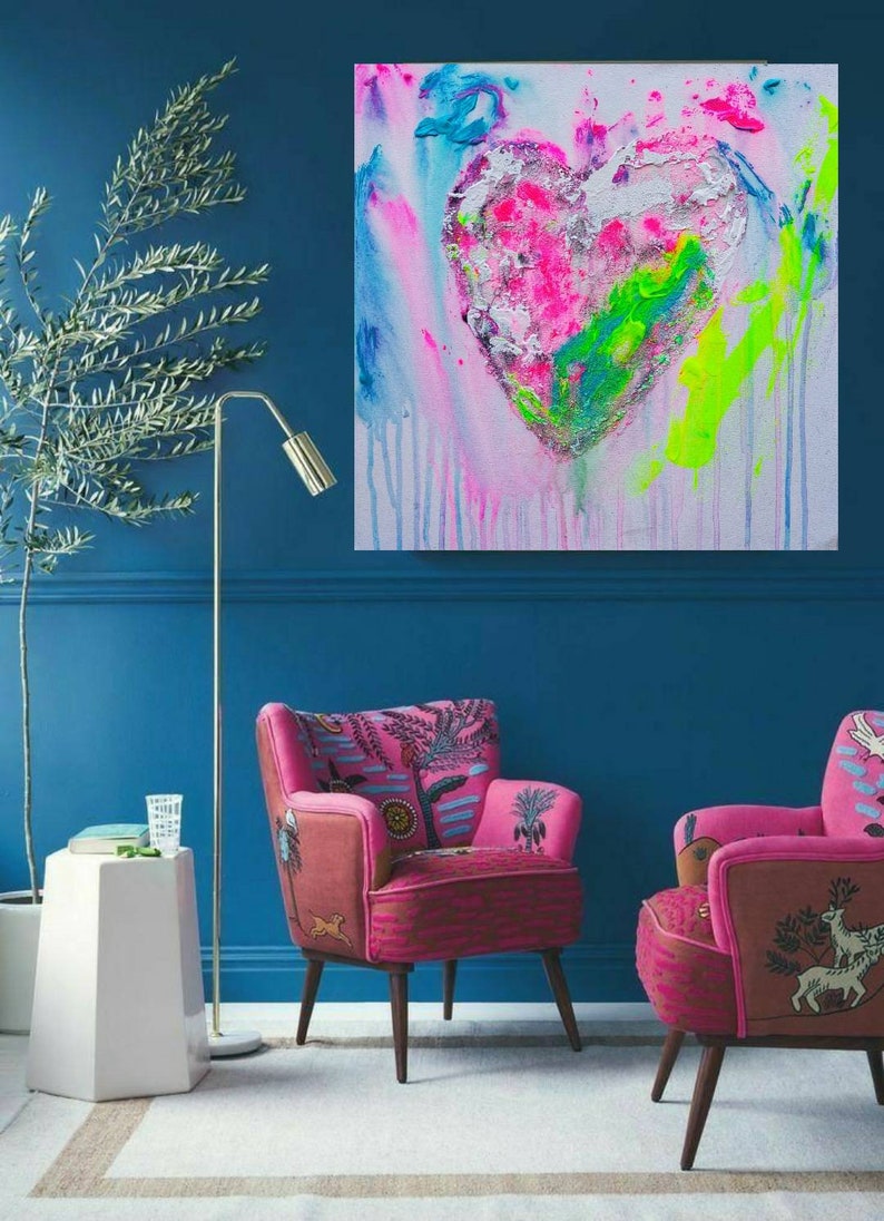 Abstract Heart Acrylic Painting Heart Acrylic Art Bright | Etsy
