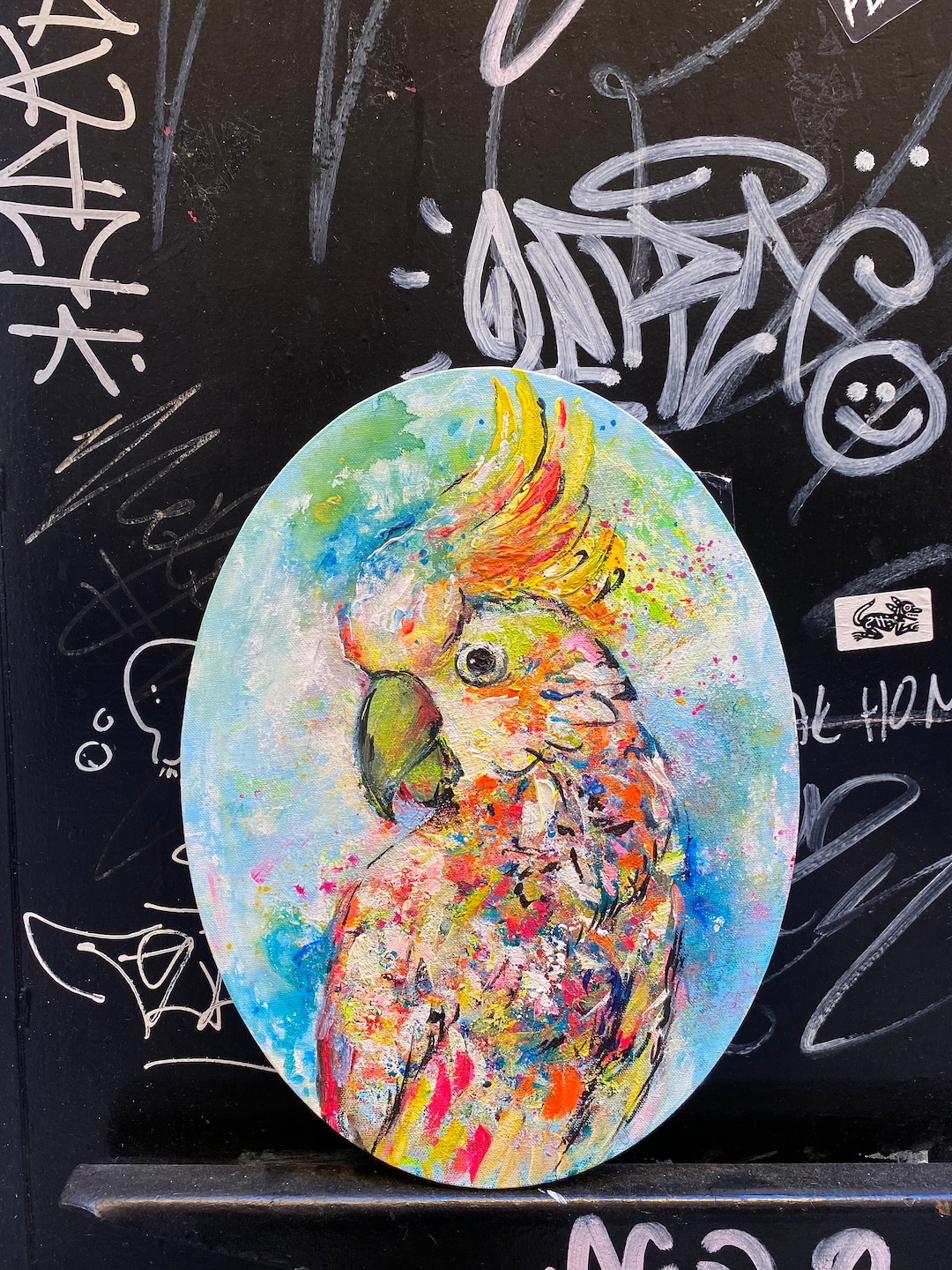Bright Parrot Acrylic Art Painting in Oval Canvas Format Beautiful ...