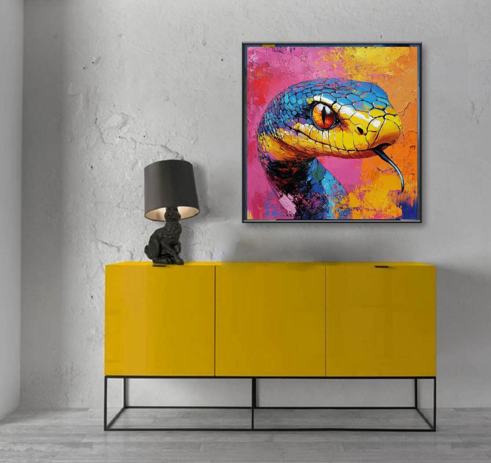 Pop Art Snake Painting, Bright Acrylic on Canvas, Symbol of Wisdom - Etsy