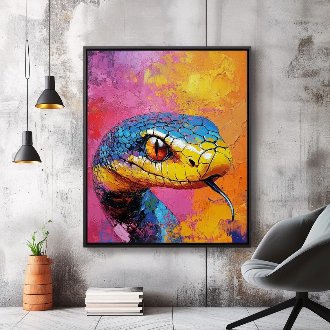 Pop Art Snake Painting, Bright Acrylic on Canvas, Symbol of Wisdom - Etsy