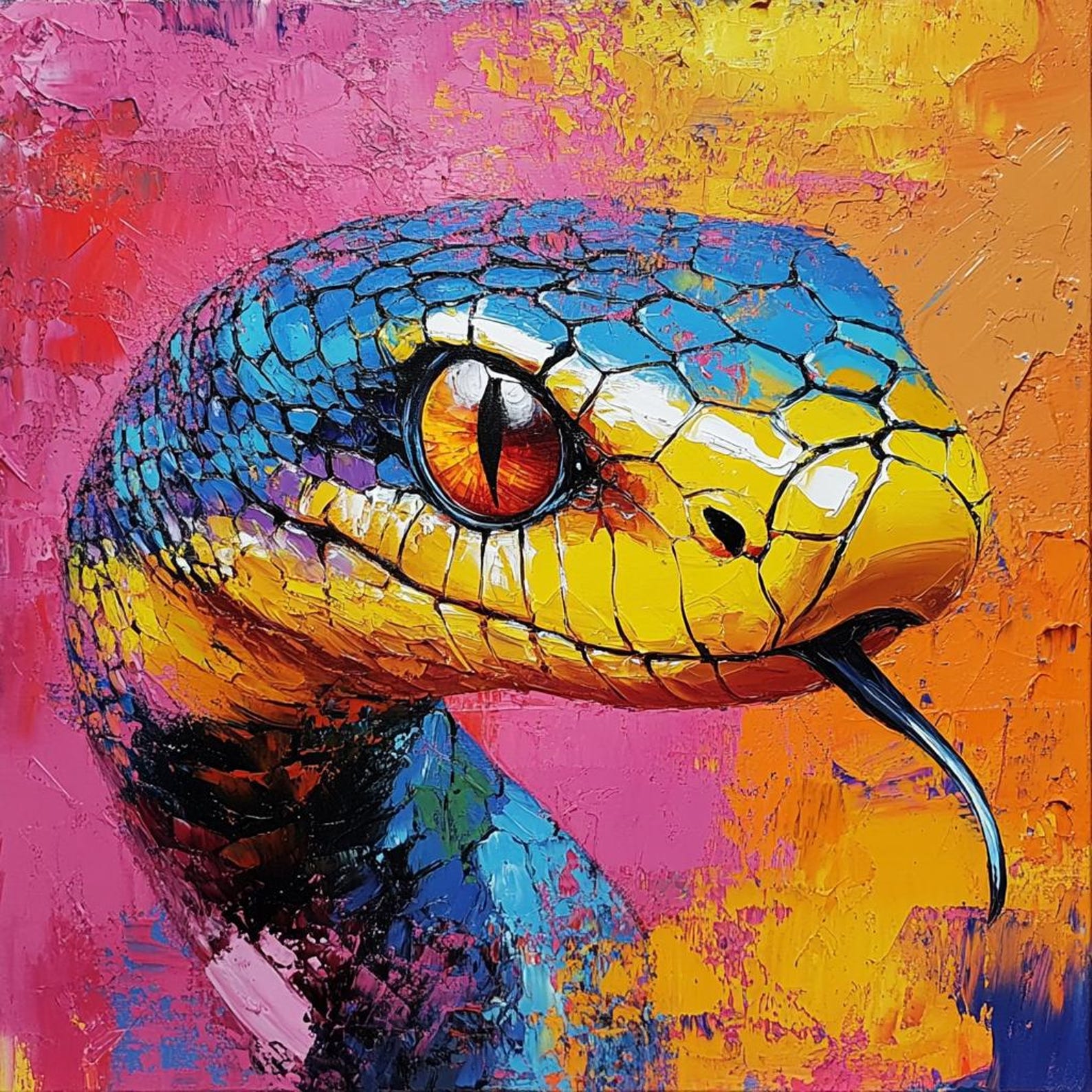 Pop Art Snake Painting, Bright Acrylic on Canvas, Symbol of Wisdom - Etsy