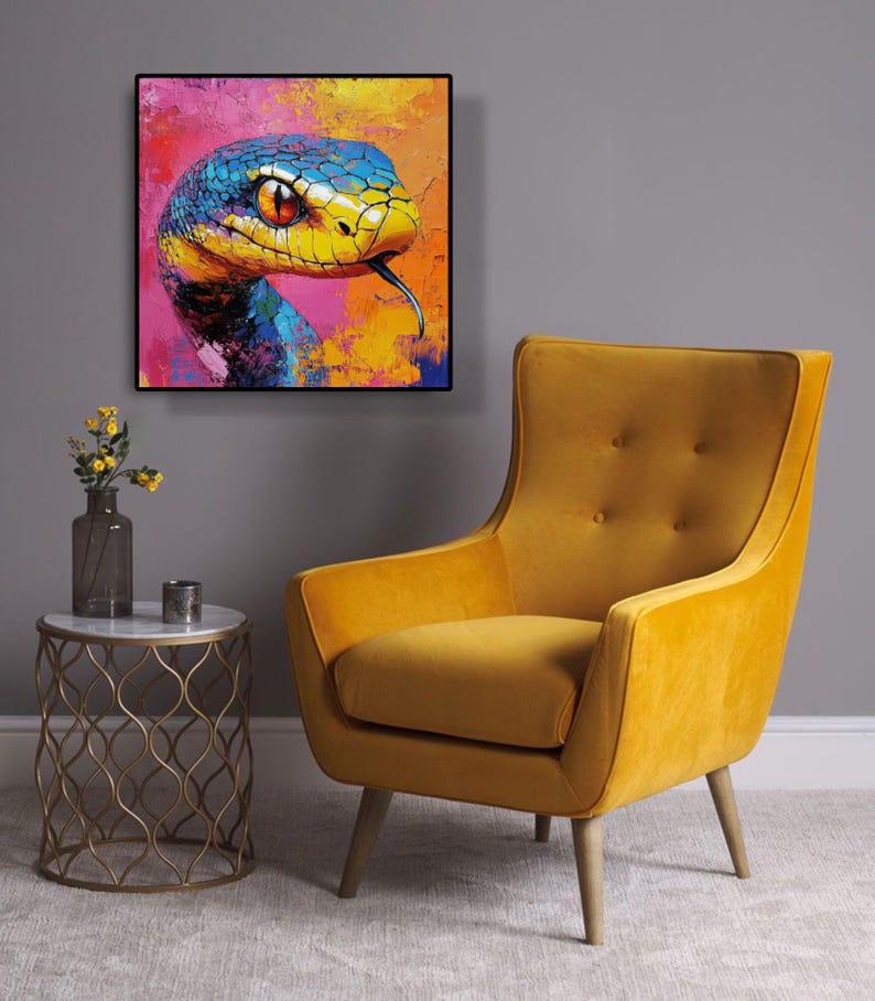 Pop Art Snake Painting, Bright Acrylic on Canvas, Symbol of Wisdom - Etsy