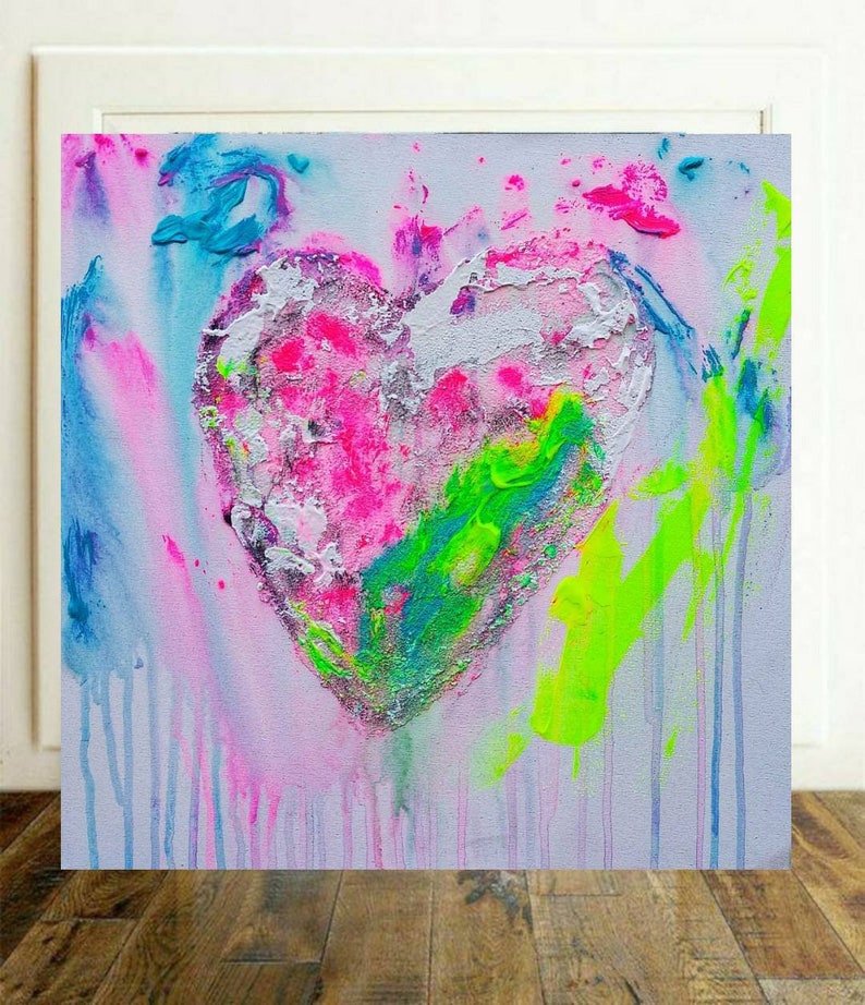 Abstract Heart Acrylic Painting Heart Acrylic Art Bright | Etsy